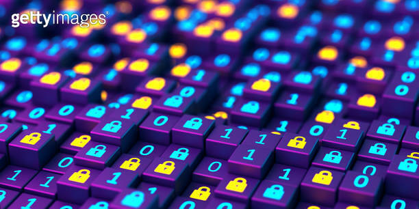 Encryption your data. Binary code and digital Lock. Hacker attack and data breach. Big data with ...