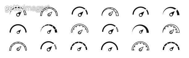 Speedometer icon set. Speed indicators. Dashboard icon collection ...
