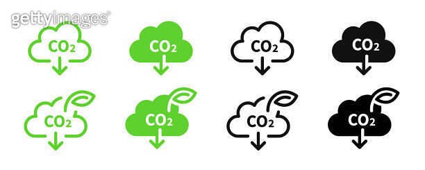 CO2 emission. CO2 vector icon set. Reduce co2 gas icon set. Reduction ...