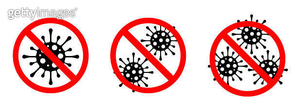 Bactria prohibition sign set. Bacteria warning icon set. Red ...