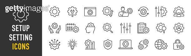 Setup and Settings web icons in line style. Options, download, update ...