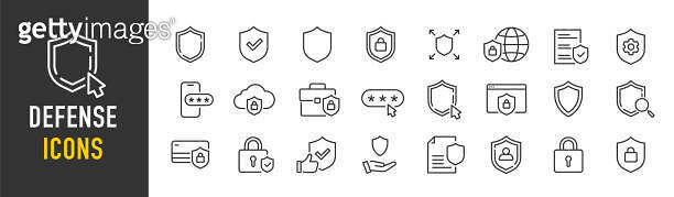 Defense web icons in line style. Security, protection, key, password ...