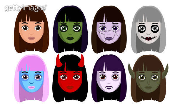A set of Halloween makeup on the faces of the Girls. Halloween avatar ...