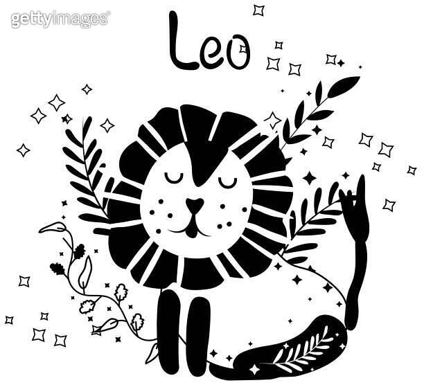 Black and white Leo astrological sign. Cute Zodiac sign with colorful ...