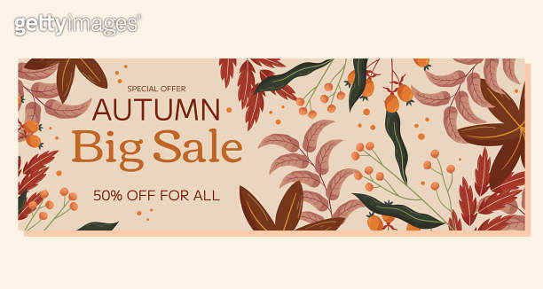 Autumn Big Sale horizontal banner template design with copy space ...