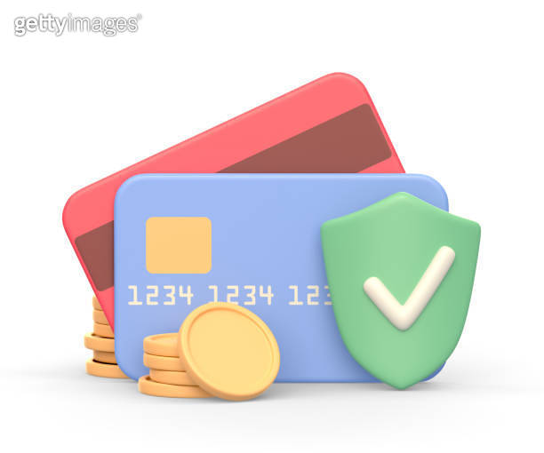Realistic 3d icon of two credit or debit cards and shield 이미지 ...