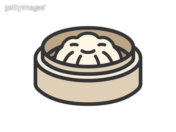 Illustration of a Chinese steamed bun icon (color line drawing) in a ...