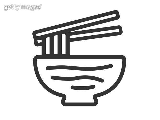 An illustration of an udon icon (line drawing) in a bowl. (1795601028 ...