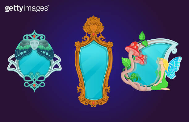 Set of magic mirrors. Creative frame, magic mirror with girl's face and ...