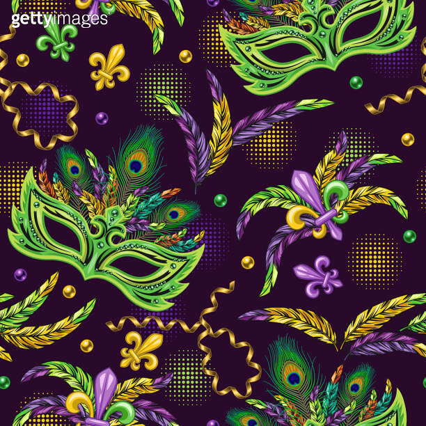 Pattern with carnival masquerade masks, feathers 이미지 (1794667255) - 게티이미지뱅크