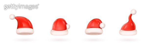 Render santa hats. 3d claus cap modern traditional christmas hat for ...