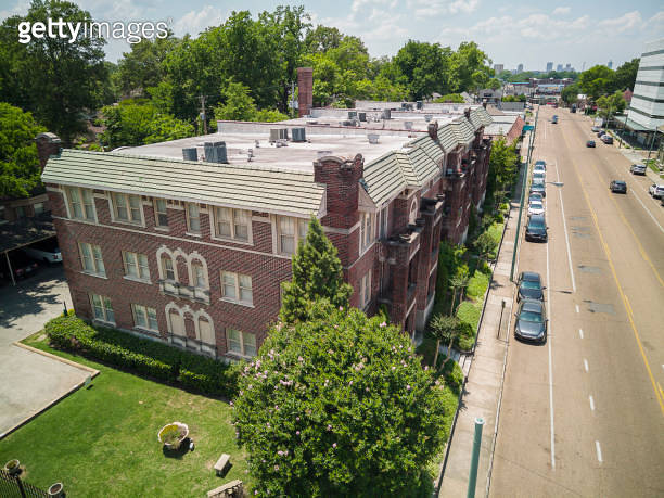 North Main Street row houses aerial view in Uptown Memphis. Cityscape ...