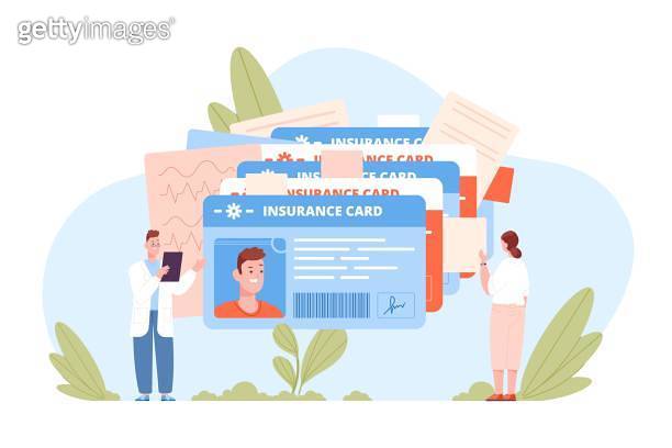 Patient card management. Health insurance cards medical record for ...