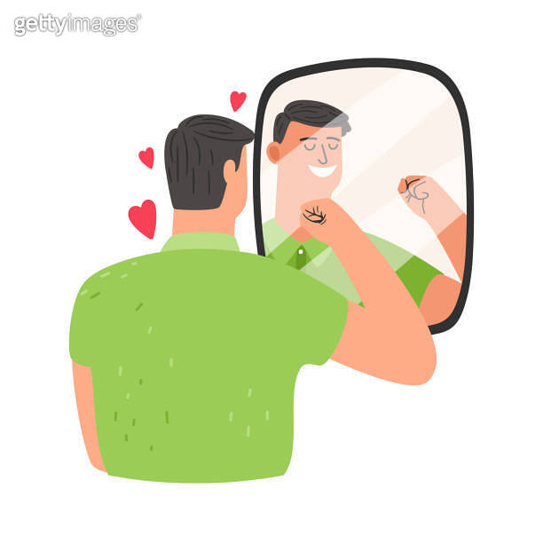 Self Acceptance Concept Love Yourself Happy Person Looking In The