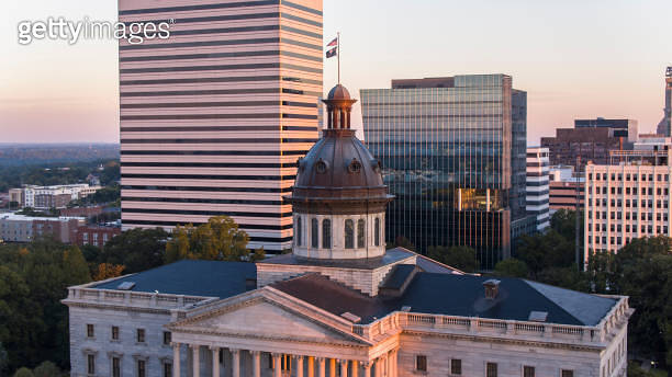 State House Dome with flags dominates the Downtown Columbia cityscape ...