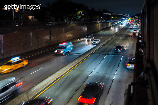 Carriage ambulance on Van Wyck Expressway, Queens, New York, in the ...