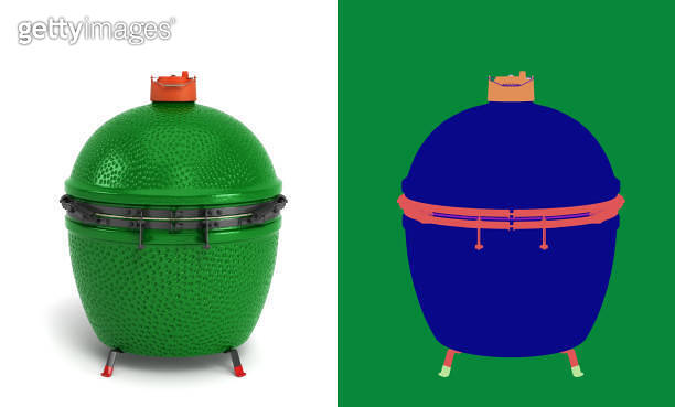 Small barbecue green color BBQ grill for outdoor prepare meat food back ...