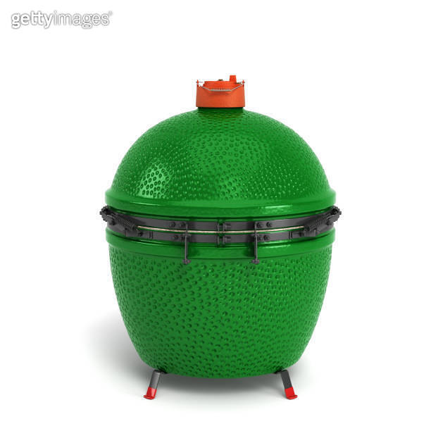 Small barbecue green color BBQ grill for outdoor prepare meat food back ...