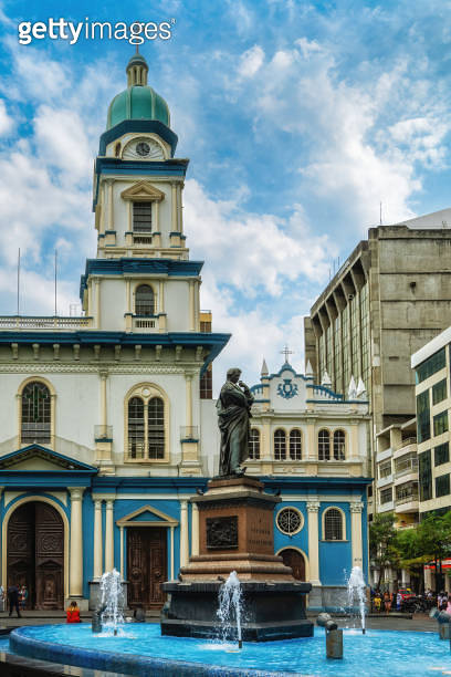 Statue of Vicente Rocafuerte in front of the Church of San Francisco in ...