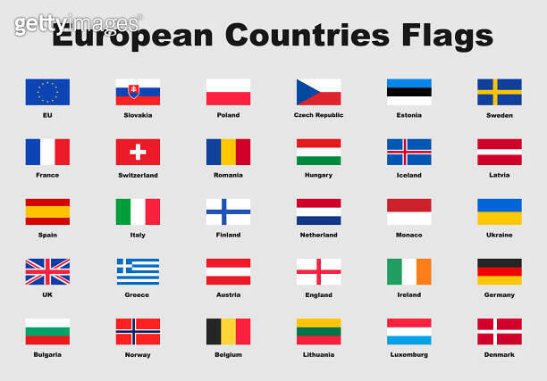 European Union flags collection. Flags Europe with names. European ...