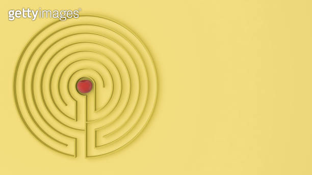 Round yellow labyrinth maze game with entry and exit, find the path to ...