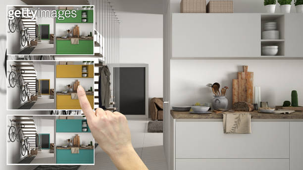 Architect designer concept, hand showing kitchen colors different ...