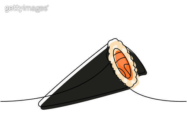 Sake hand roll, sake temaki one line colored continuous drawing ...