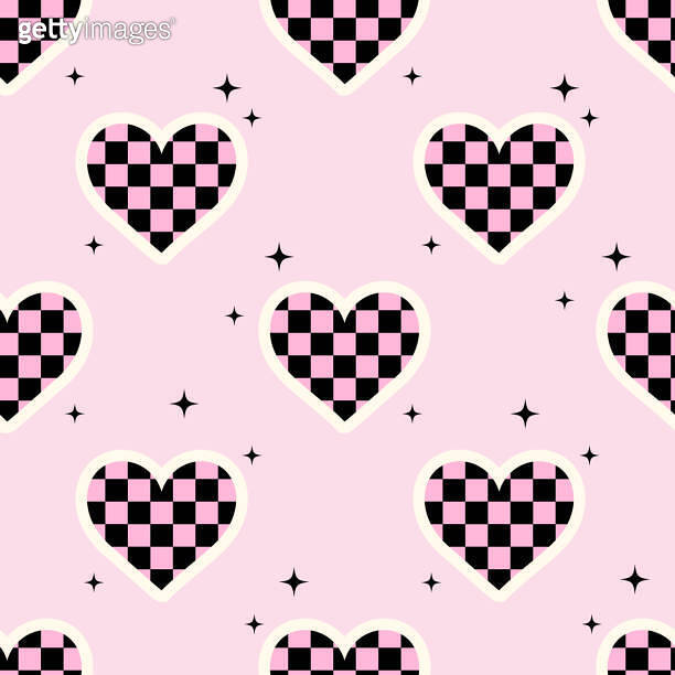 Seamless vector pattern with y2k checkered hearts and stars 이미지 ...