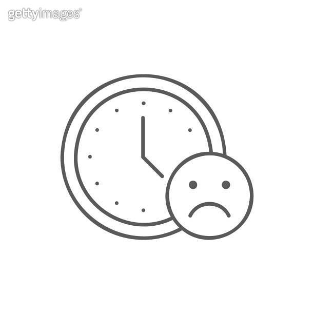 Clock with sad face, bad time lineal icon. Time management symbol ...