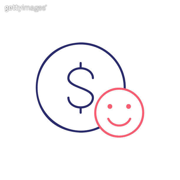 Coin with happy face, money insurance, like, positive feedback outline ...