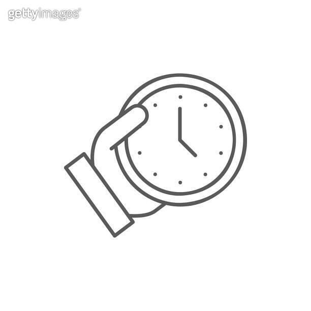 Hand holding clock, keep time, save the time lineal icon. Time ...