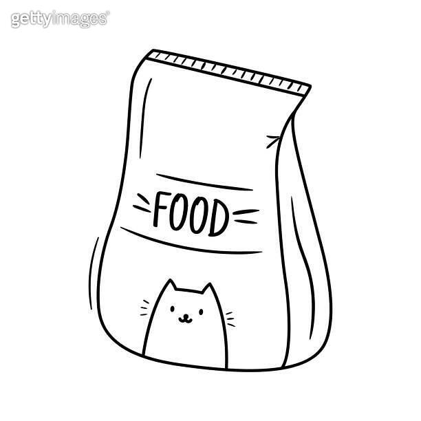 Hand drawn illustraion of cat's food pack 이미지 (1511194948) - 게티이미지뱅크