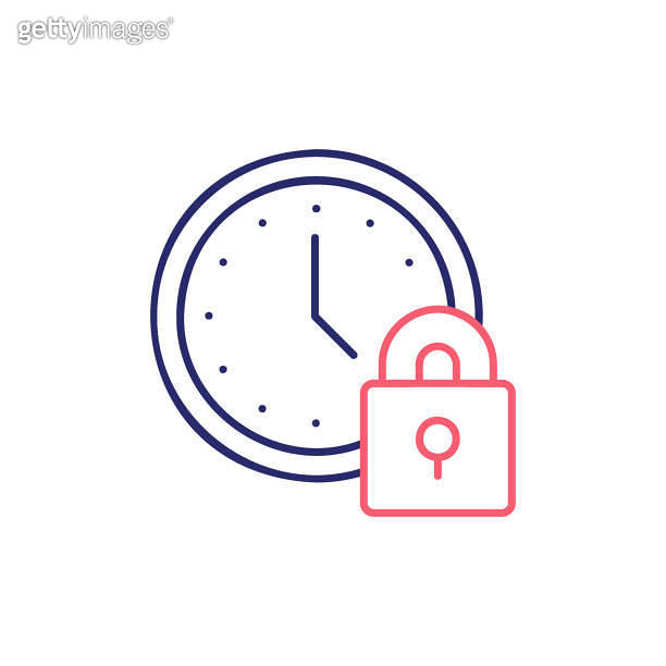 Clock with lock, security time, alarm outline color icon. Time ...