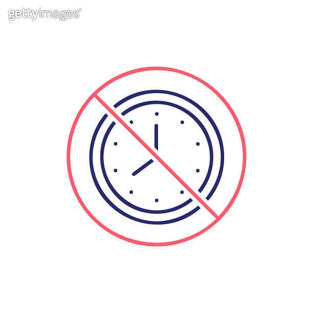 Clock with prohibition sign, no time, deadline outline color icon. Time ...