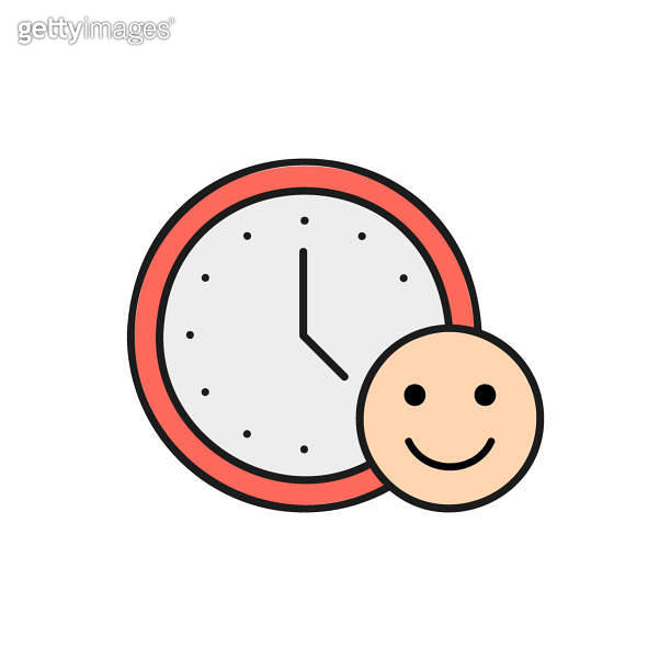 Clock with happy face, alarm clock, good time color lineal icon. Time ...