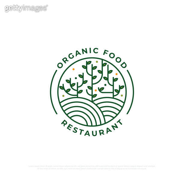 Monogram organic food logo design vector, Round emblem flower in a ...