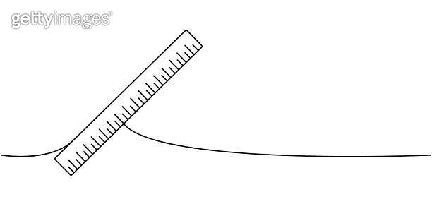 School ruler scale, office supplies one line continuous drawing. Back ...
