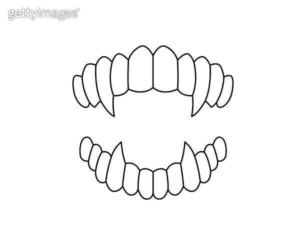 Vampire horror teeth line silhouette. Vector minimalist linear ...