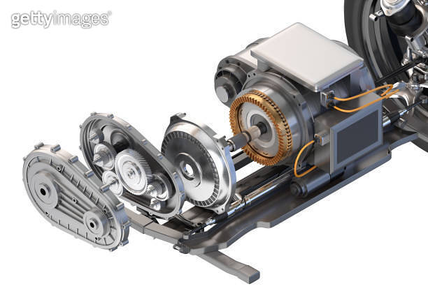 Exploded view of Electric Vehicle Motor mounted on chassis (1559628650 ...