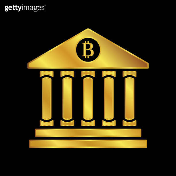 bank icon in gold color, bank logo vector illustration for graphic and ...