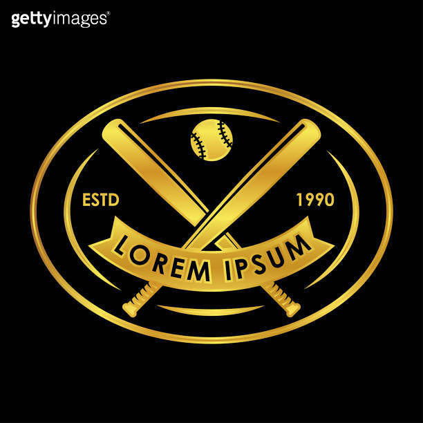 baseball icon in gold color, baseball bat logo vector illustration for ...