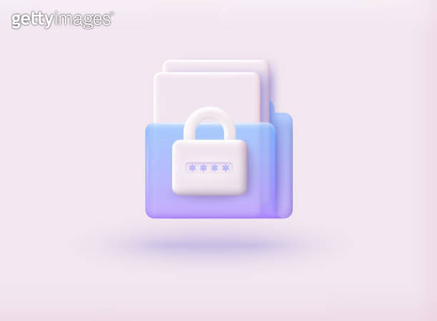 Folder with lock and files. Secure confidential files folder with paper ...