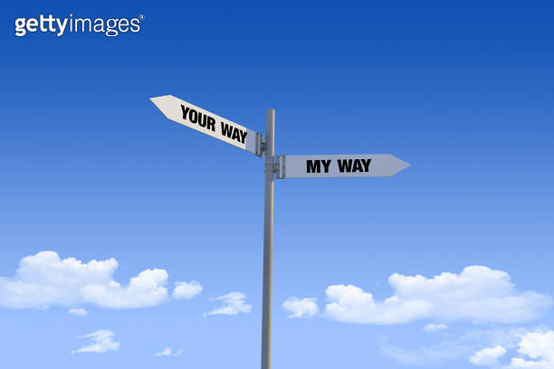 3D Illustration of a two-directional street sign reading: "Your Way ...