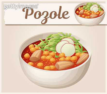 Mexican soup pozole rojo vector icon. Traditional food made of homini ...