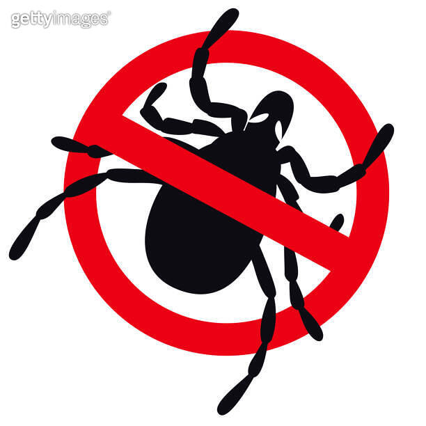 A sign stop the tick. A crossed-out warning sign about ticks.Tick ...