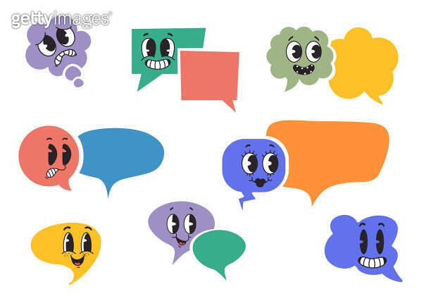 Speech social media bubbles with face character chat isolated set ...
