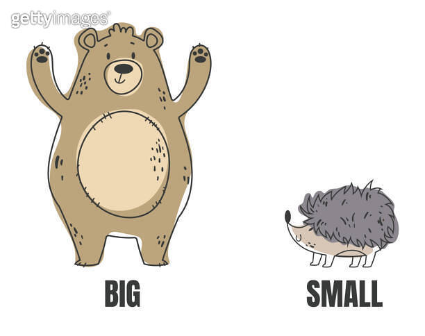 Small big different size compare cartoon animal concept. Vector flat ...