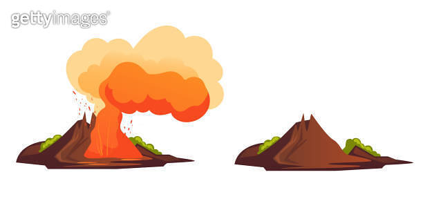Active and inactive volcano concept. Vector flat graphic design ...