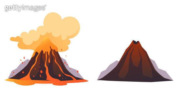 Active and inactive volcano concept. Vector flat graphic design ...