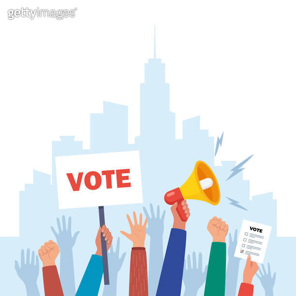Go vote demonstration. Isolated up hands holding together. Election ...